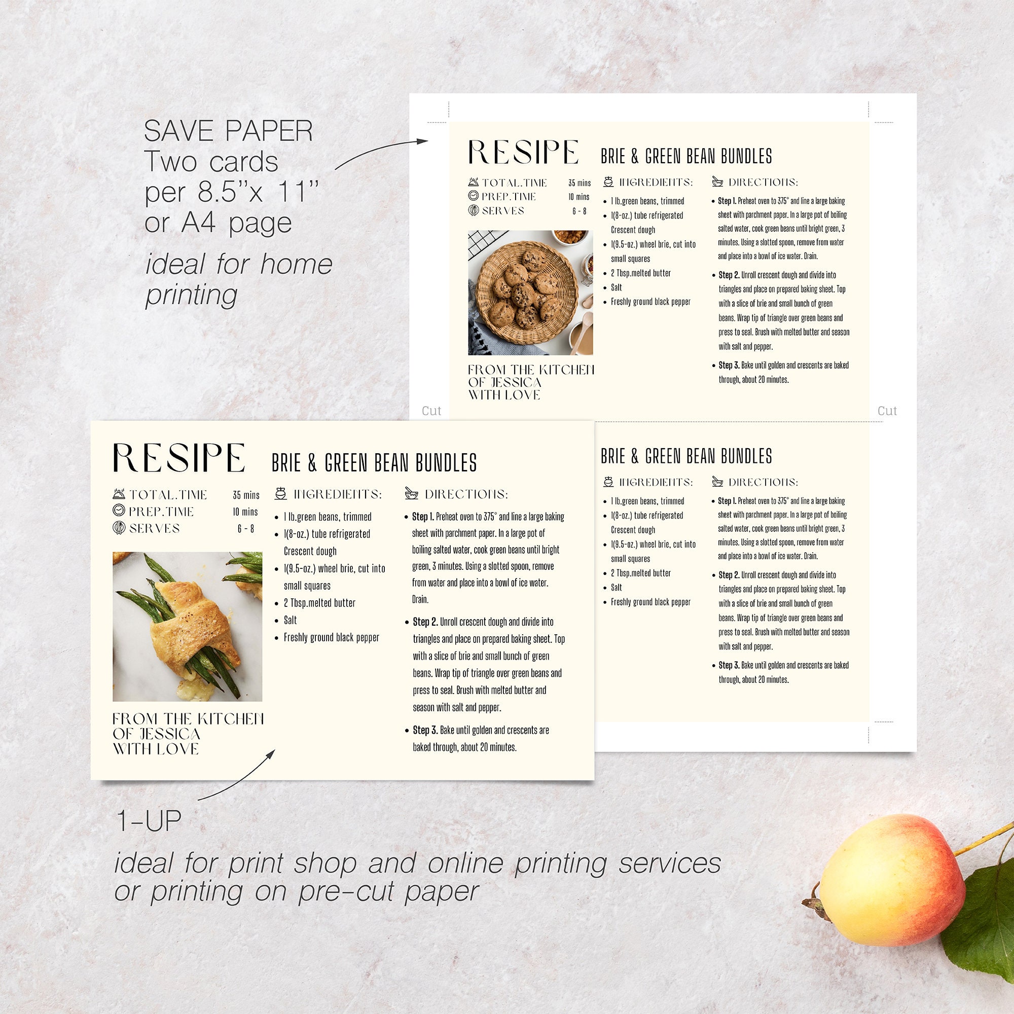Recipe Card Template With Photo | Recipe Cards Printable | Photo Recipe ...