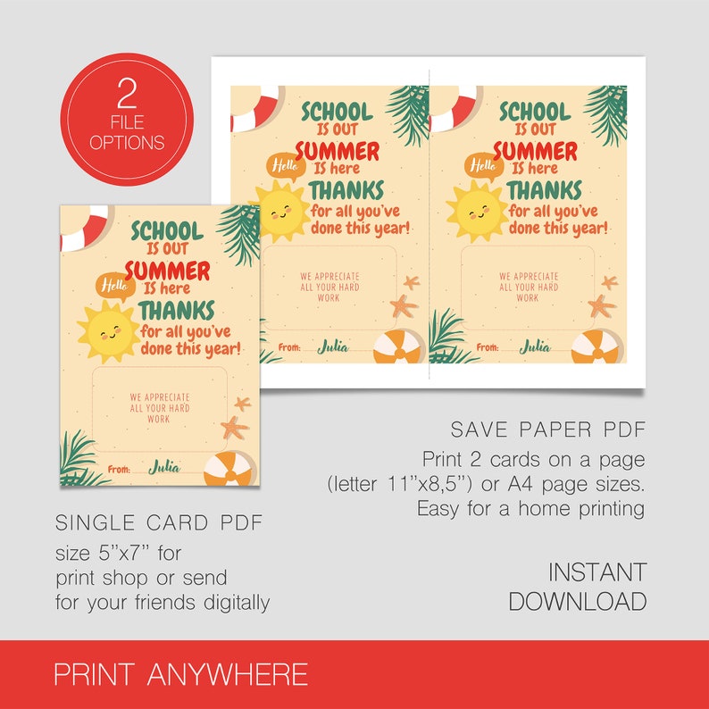 End of Year Teacher Gift Card Holder Printable | Gift for Teacher Last ...