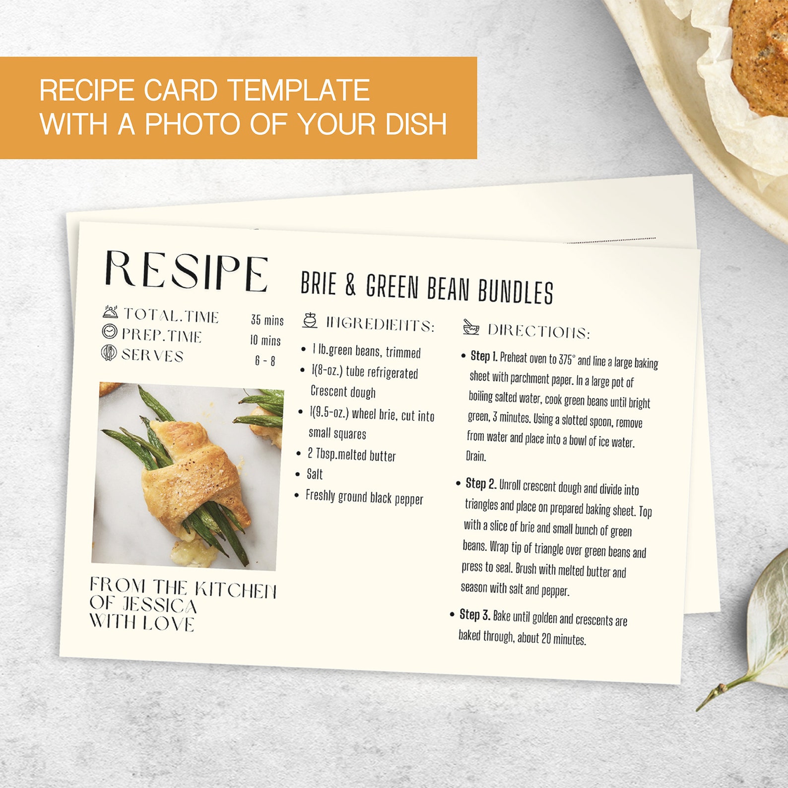 Recipe Card Template With Photo | Recipe Cards Printable | Photo Recipe ...