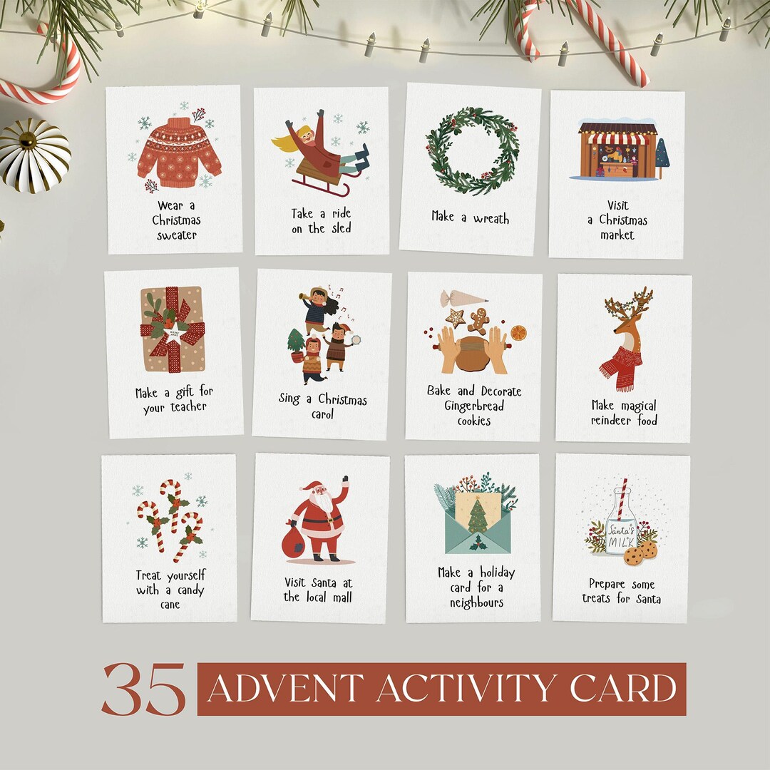 35 Editable Christmas Advent Activity Cards, DIY Advent Calendar ...