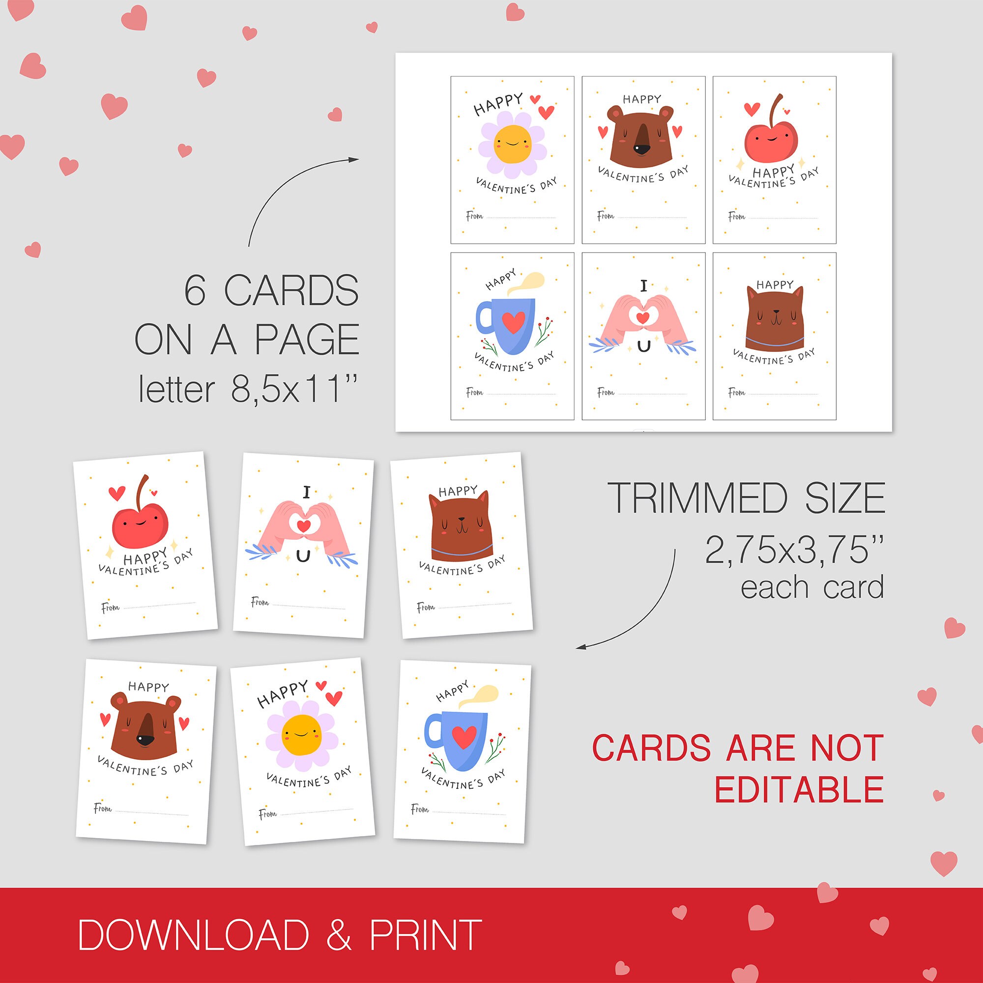Printable Cute Valentine's Day Cards Classroom Valentine's Day Cards ...