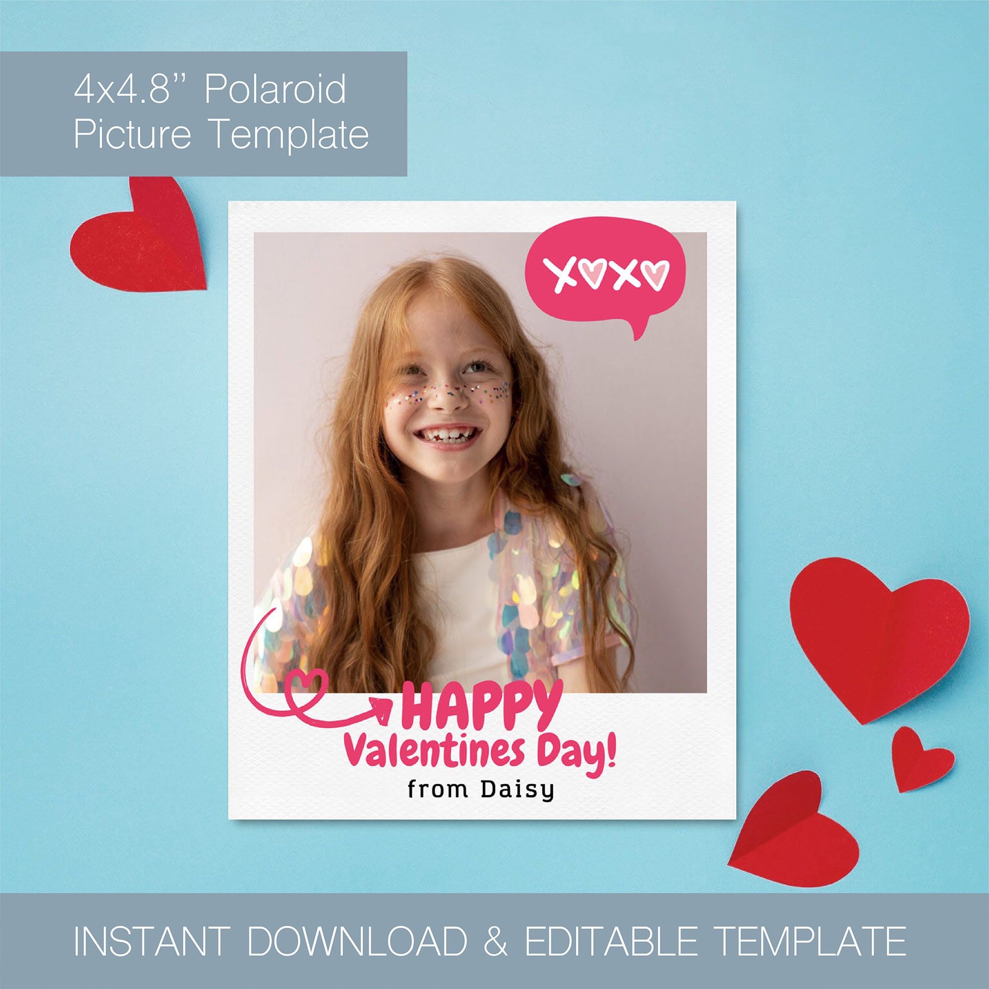 Valentine's Day XOXO Photo Card Printable | Valentine Polaroid Picture ...