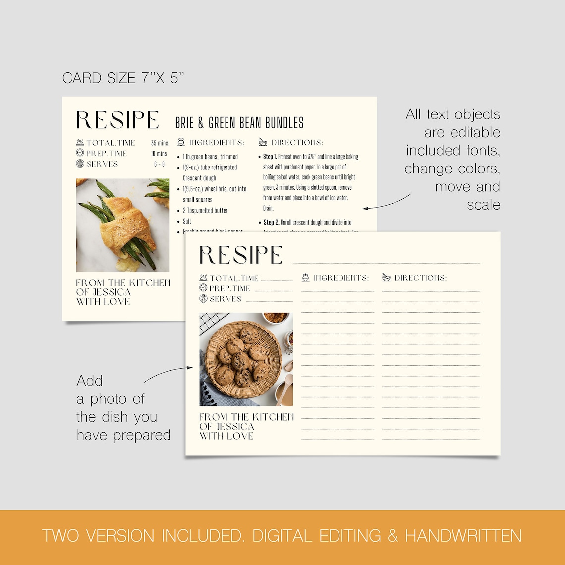 Recipe Card Template With Photo | Recipe Cards Printable | Photo Recipe ...