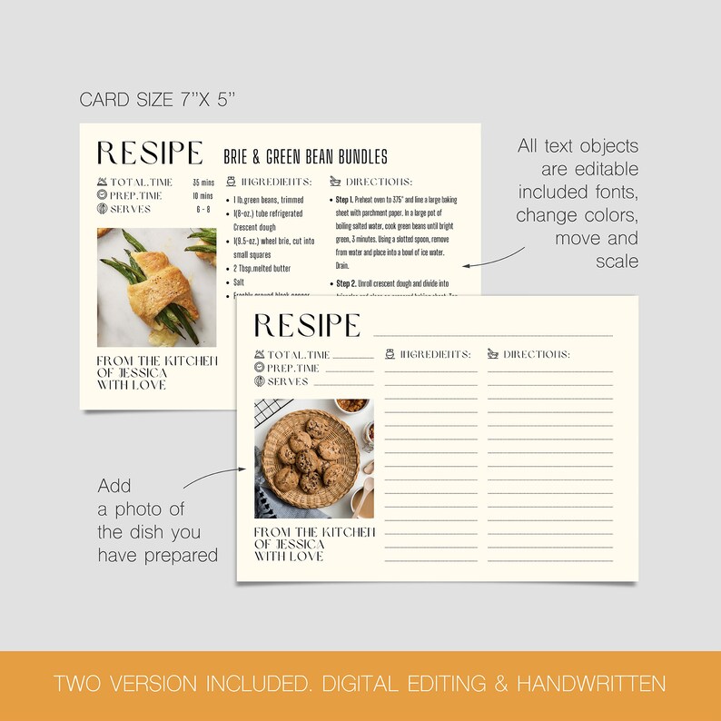 Recipe Card Template With Photo | Recipe Cards Printable | Photo Recipe ...