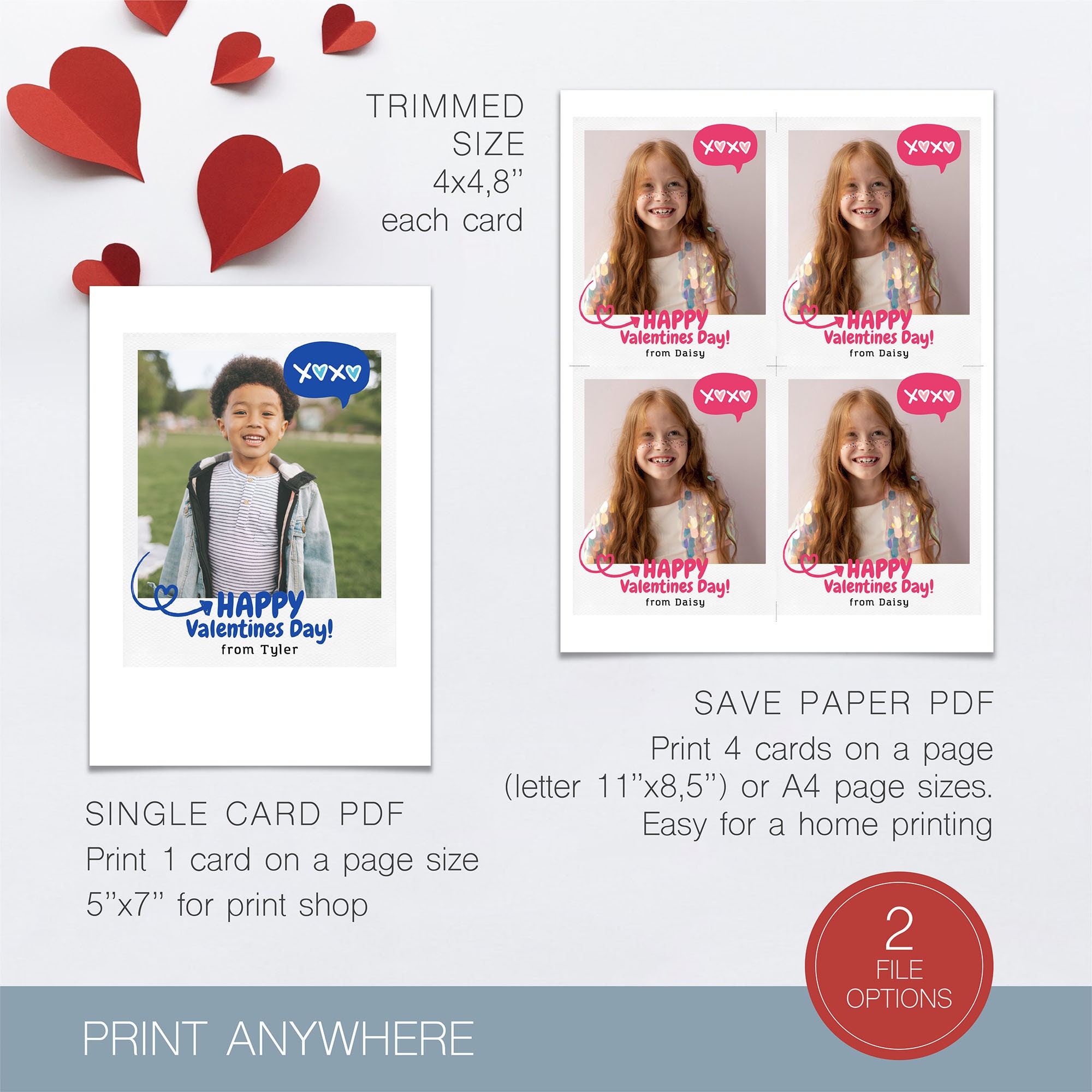 Valentine's Day XOXO Photo Card Printable | Valentine Polaroid Picture ...