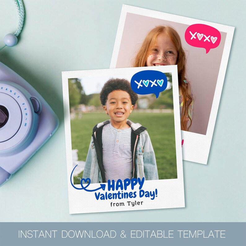 Valentine's Day XOXO Photo Card Printable | Valentine Polaroid Picture ...