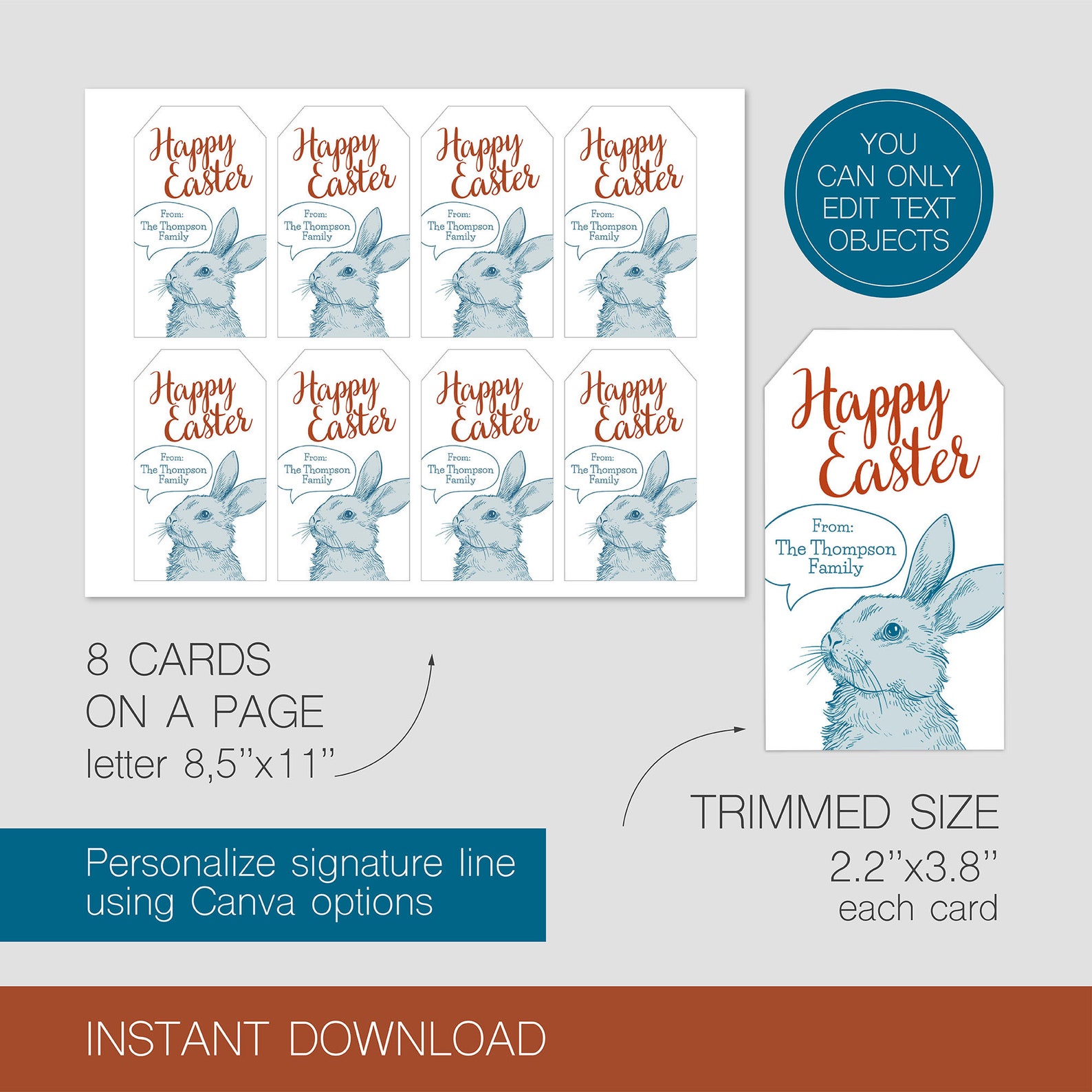 Printable Happy Easter Bunny Gift Tag | Editable Easter Favor Tag ...