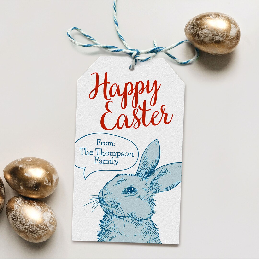 Printable Happy Easter Bunny Gift Tag | Editable Easter Favor Tag ...