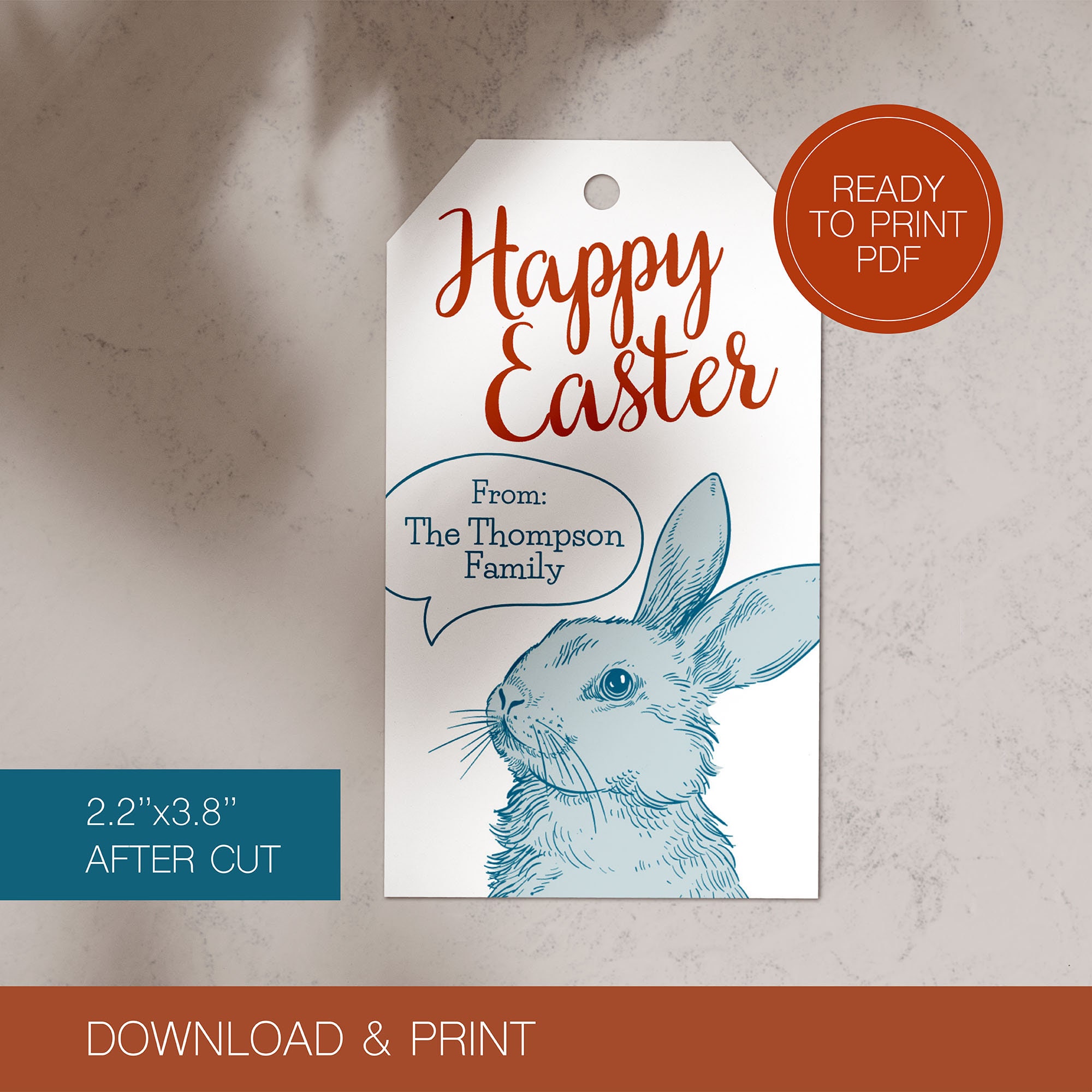 Printable Happy Easter Bunny Gift Tag | Editable Easter Favor Tag ...