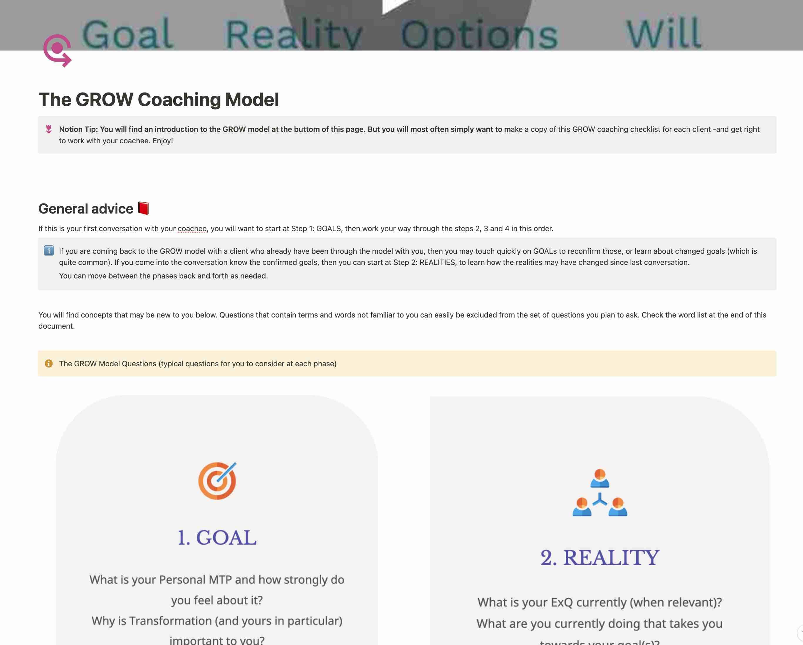 Notion Checklist for Coaches Using the GROW Coaching Model - Etsy