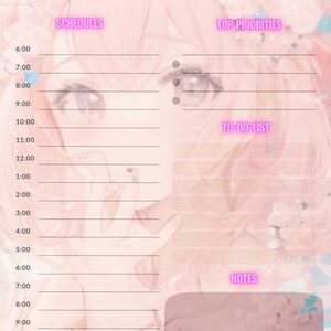 Pink Cute Anime Planner Package, Printable Undated Anime Daily Weekly ...