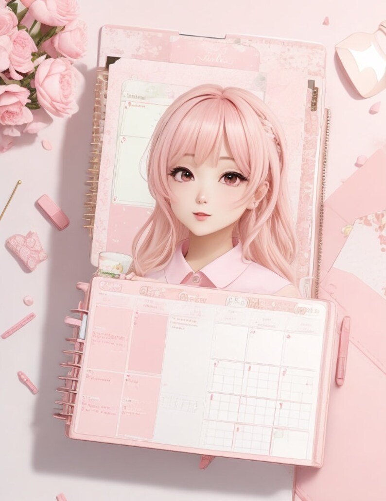 Printable Pink Anime Weekly Planner, Digital Undated Weekly Plan, Anime ...