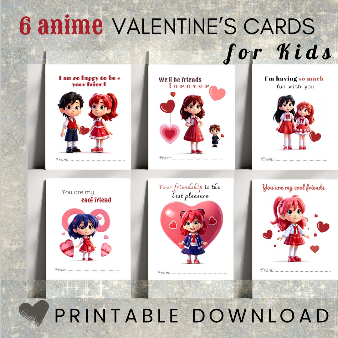 Preschool Printable Anime Valentine's Cards for Classmates and Kids ...