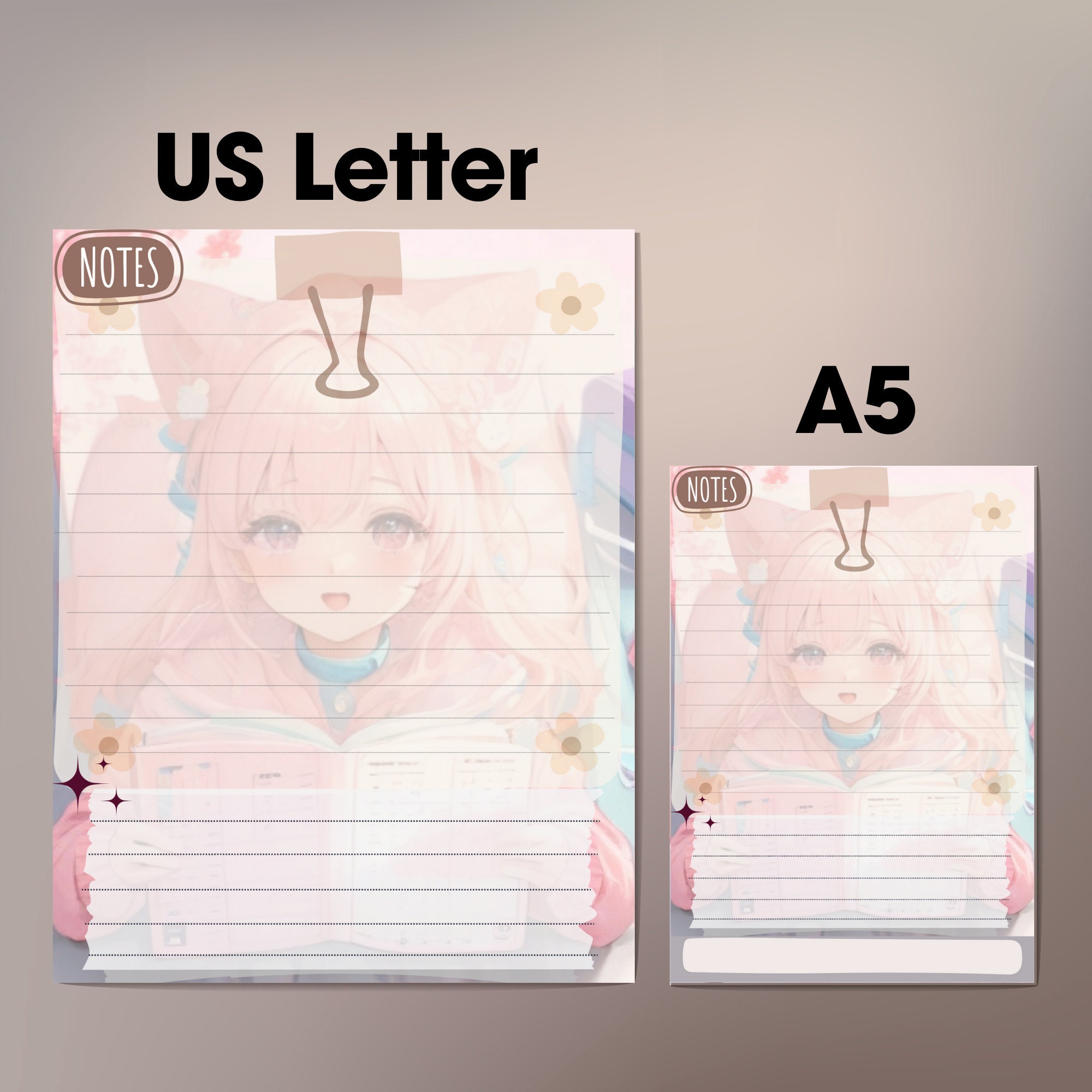 Anime Girls Printable Stationery Paper Pack Anime Themed Notepages ...
