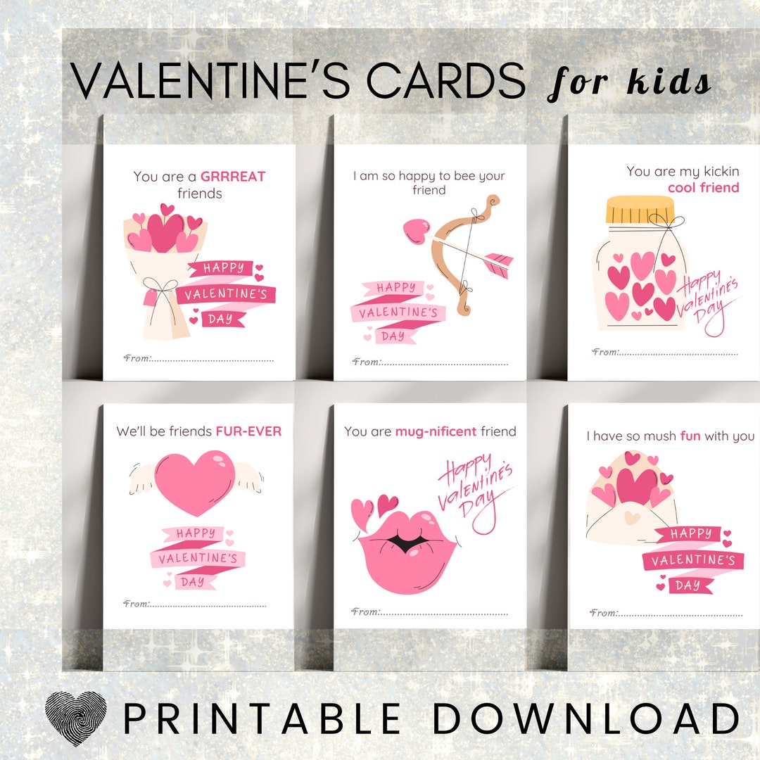Kids Valentine's Day Cards, Printable Classroom Valentine's Day Cards ...