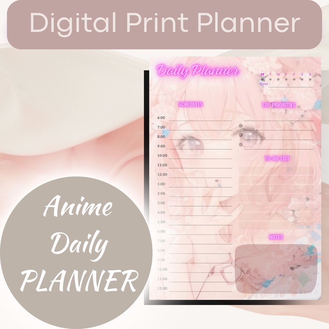 Pink Anime Daily Planner, Printable Anime Undated Daily Template, Anime ...