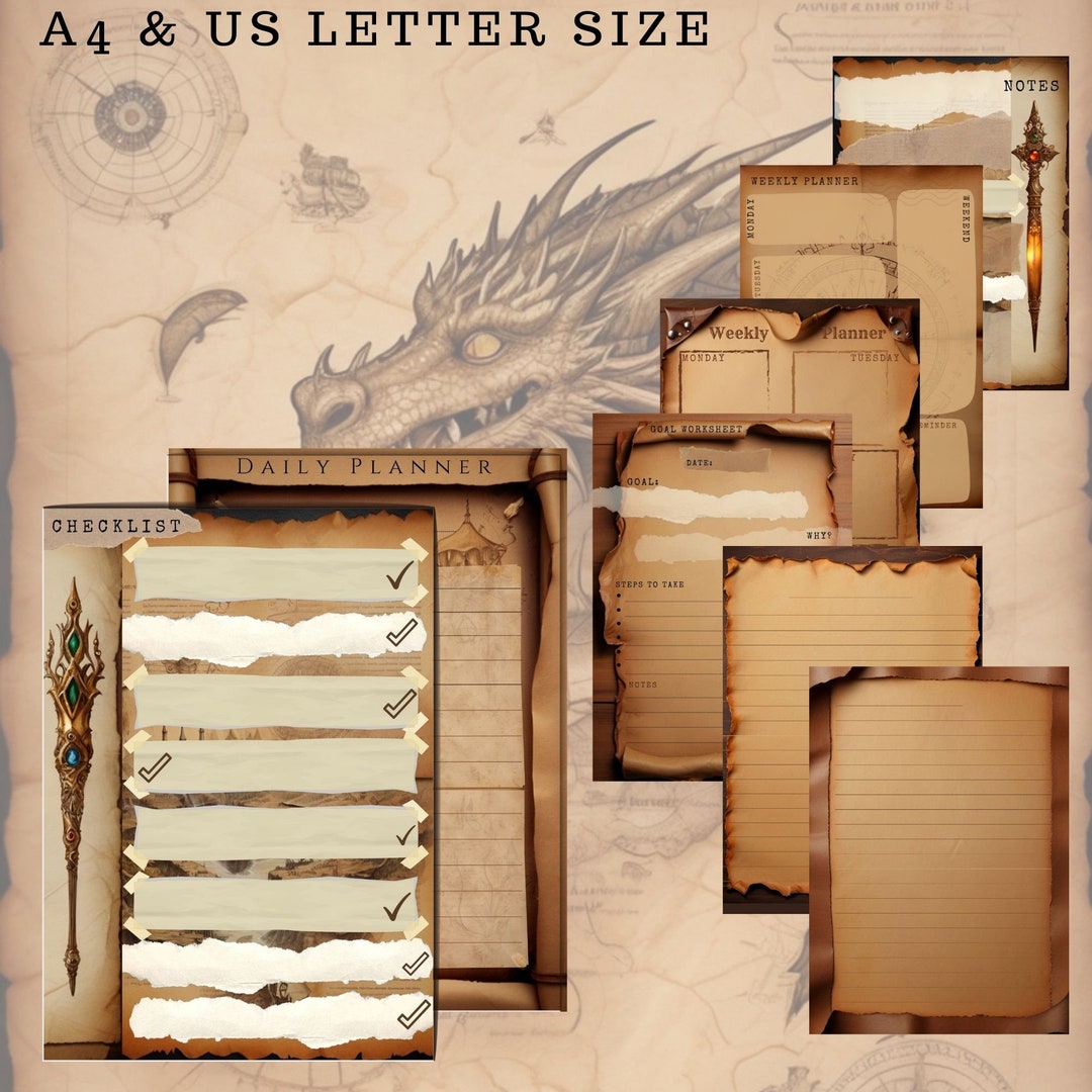 Fantasy Planner Pack, Printable Vintage Parchment Daily & Weekly ...