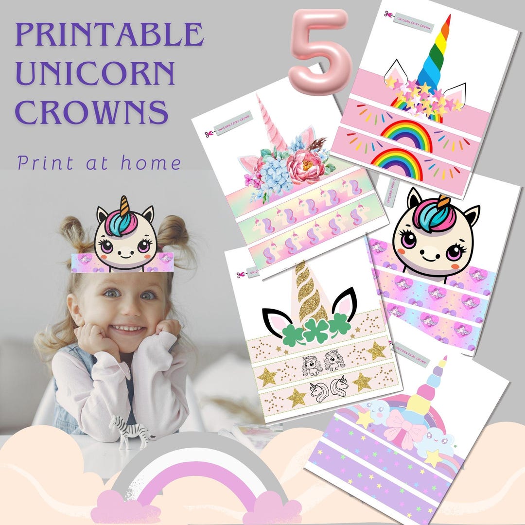 Printable Unicorn Crown Bundle, Paper Crowns for Kid Activities ...