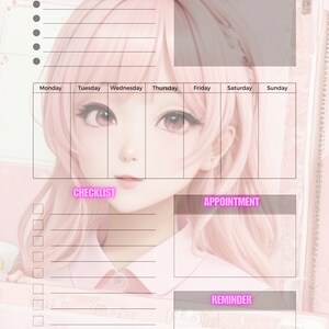 Pink Cute Anime Planner Package, Printable Undated Anime Daily Weekly ...