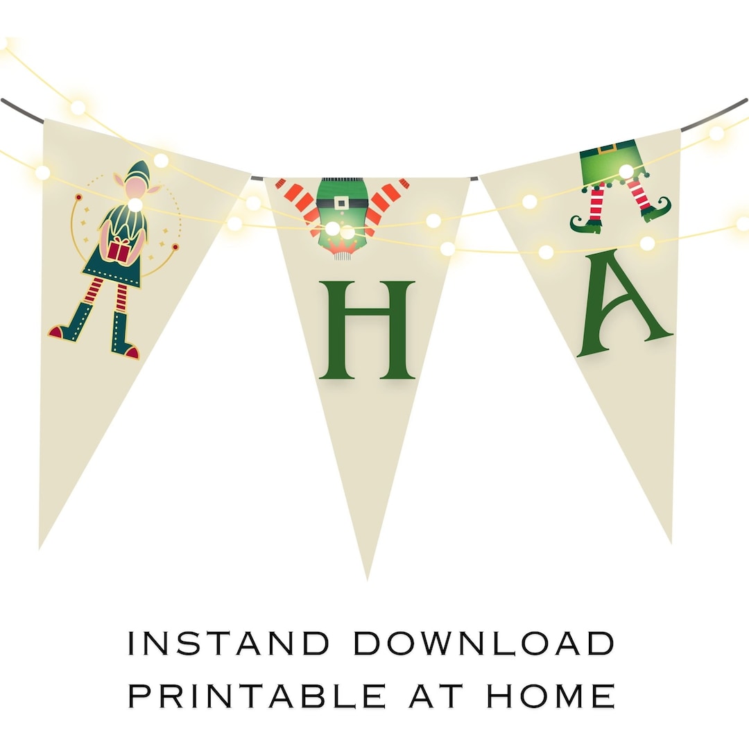 Elf Happy Birthday Printable Banner for Kids, Winter Birthday Party ...