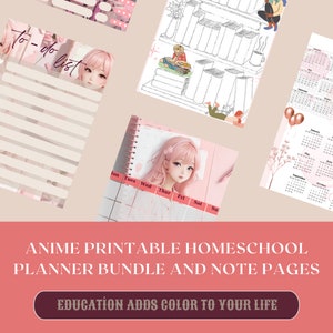 Anime Homeschool Printable Planner Package, Pink Anime Downloadable ...