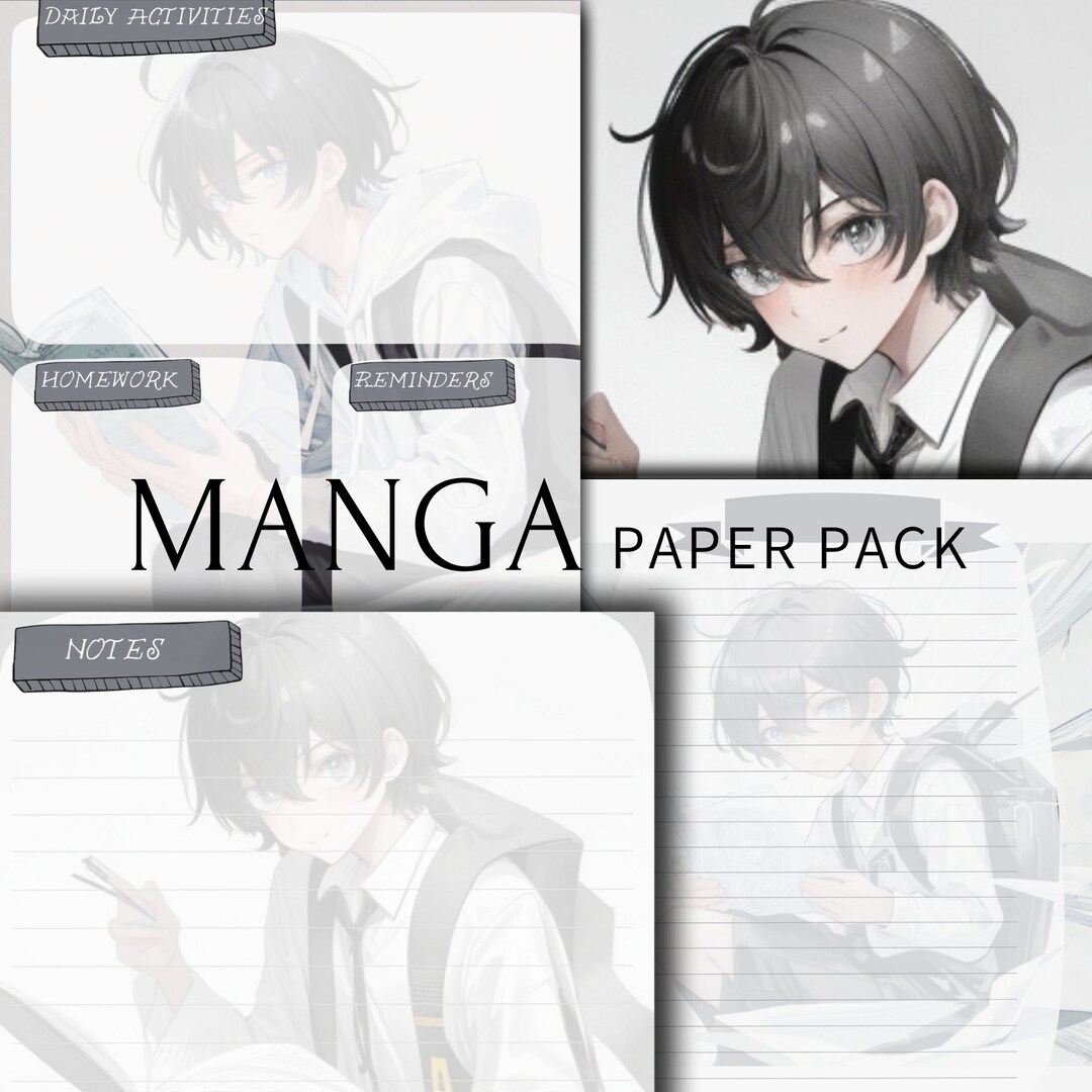 MANGA Paper Pack for Manga Lovers, Printable Manga Note Pages, Manga ...