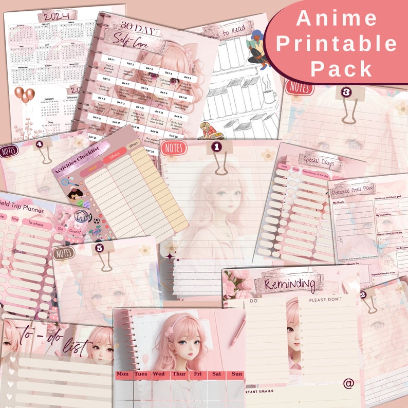 Anime Homeschool Printable Planner Package, Pink Anime Downloadable ...