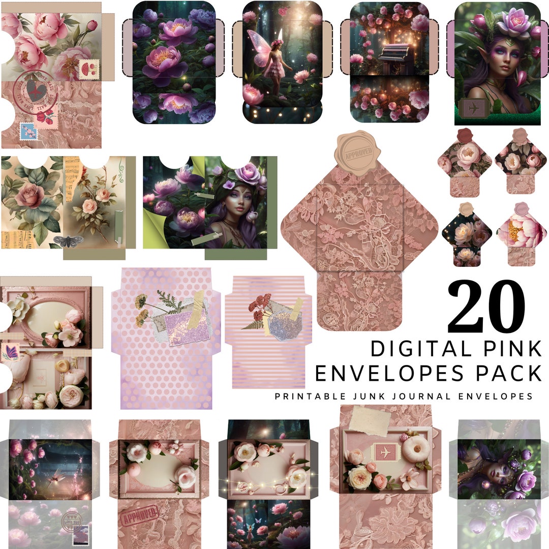 Printable Pink Envelopes Bundle, Junk Journal Digital Pink Writing ...