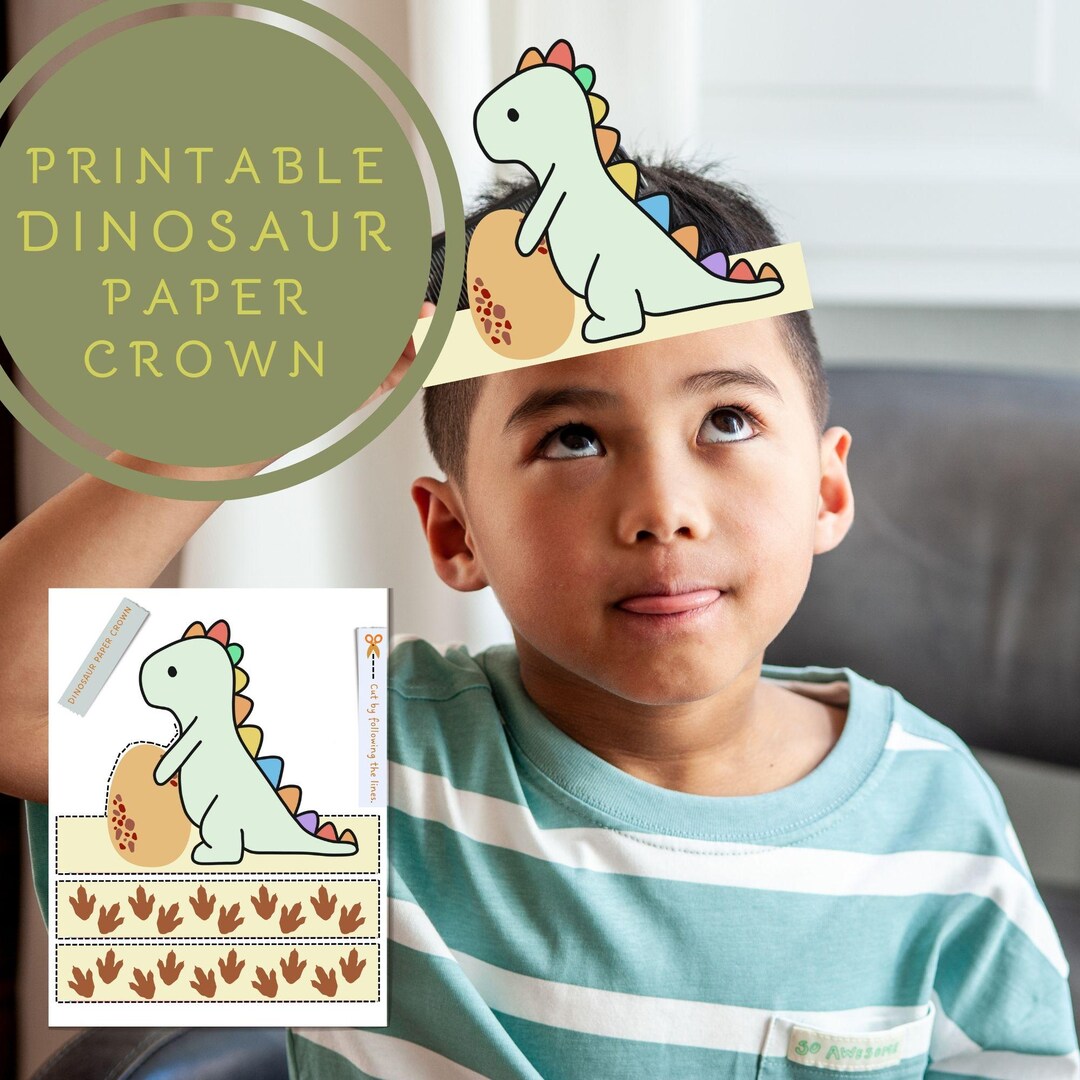 Dinosaur Paper Crown for Kid Activities, Printable Birthday Party Favor ...