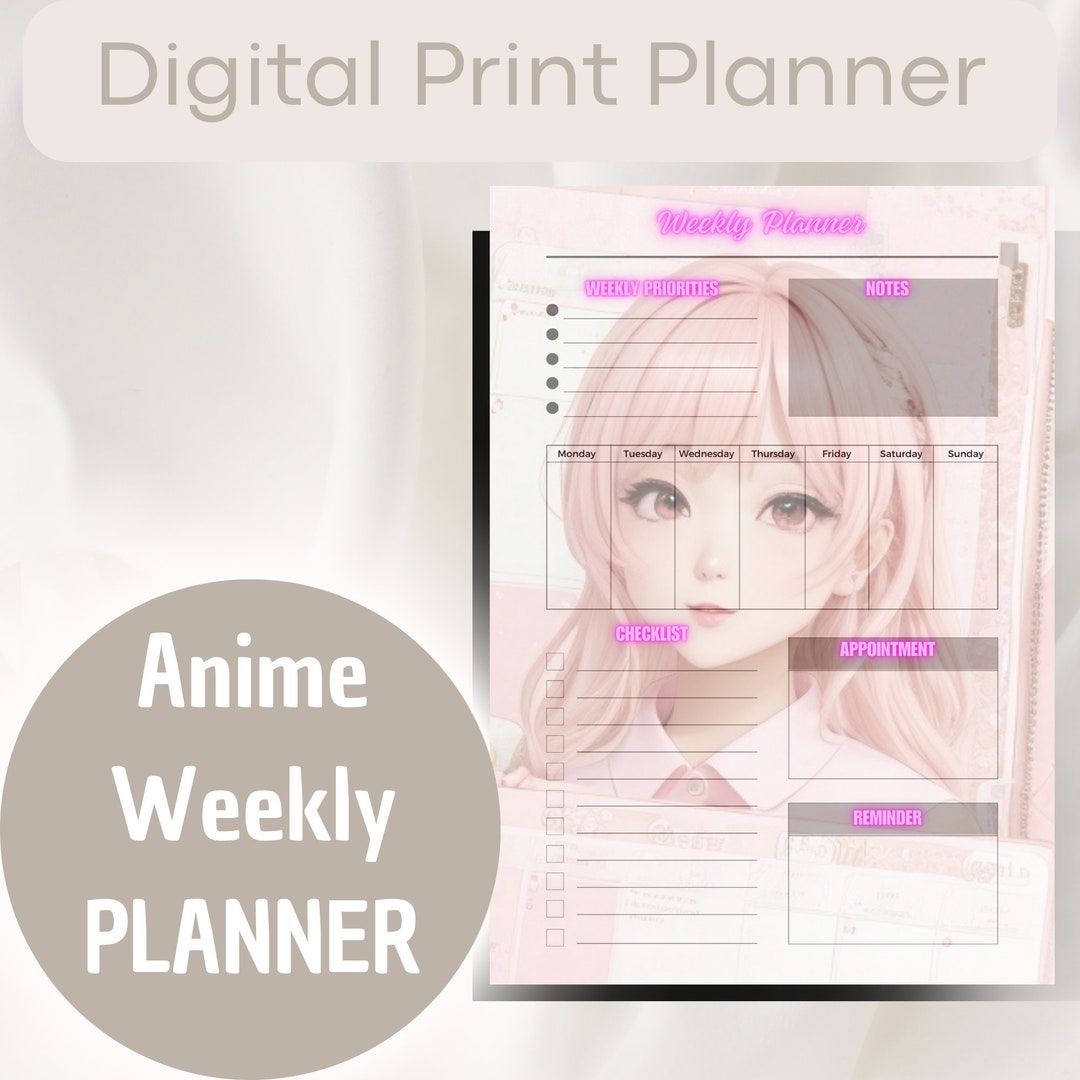 Printable Pink Anime Weekly Planner, Digital Undated Weekly Plan, Anime ...