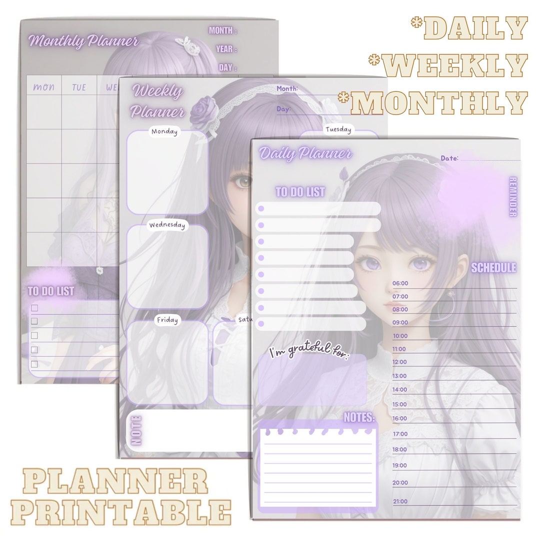 Printable Anime Daily Weekly Monthly Planner Pack, Anime Themed Digital ...