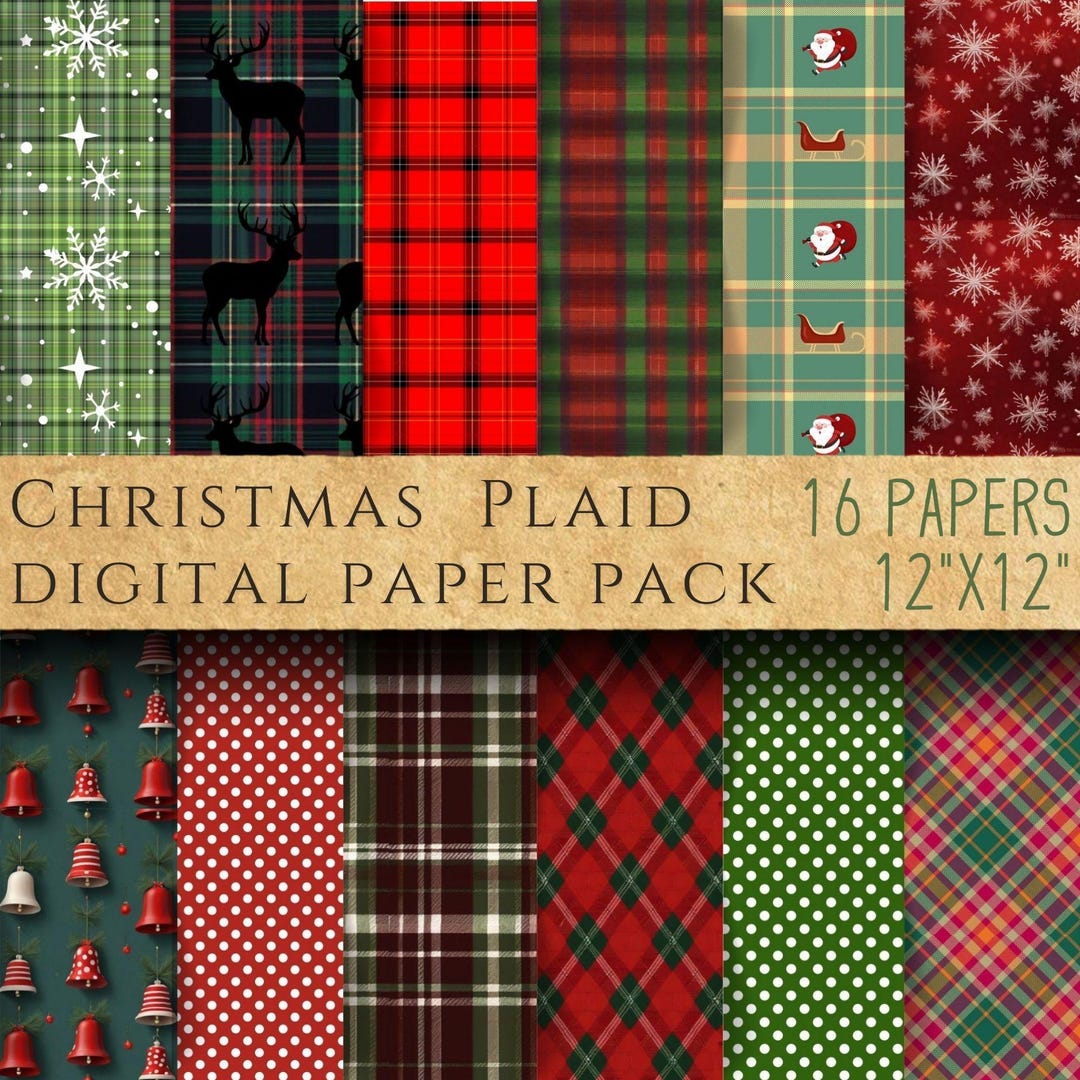 Christmas Plaid Pattern Digital Paper Pack - Printable Traditional ...