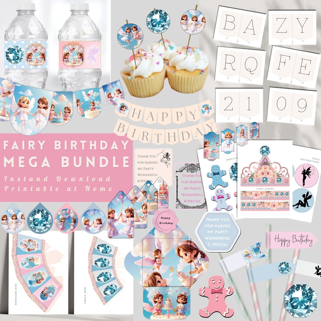 Fairy & Angel First Birthday Party Decor Mega Package, Printable Fairy ...