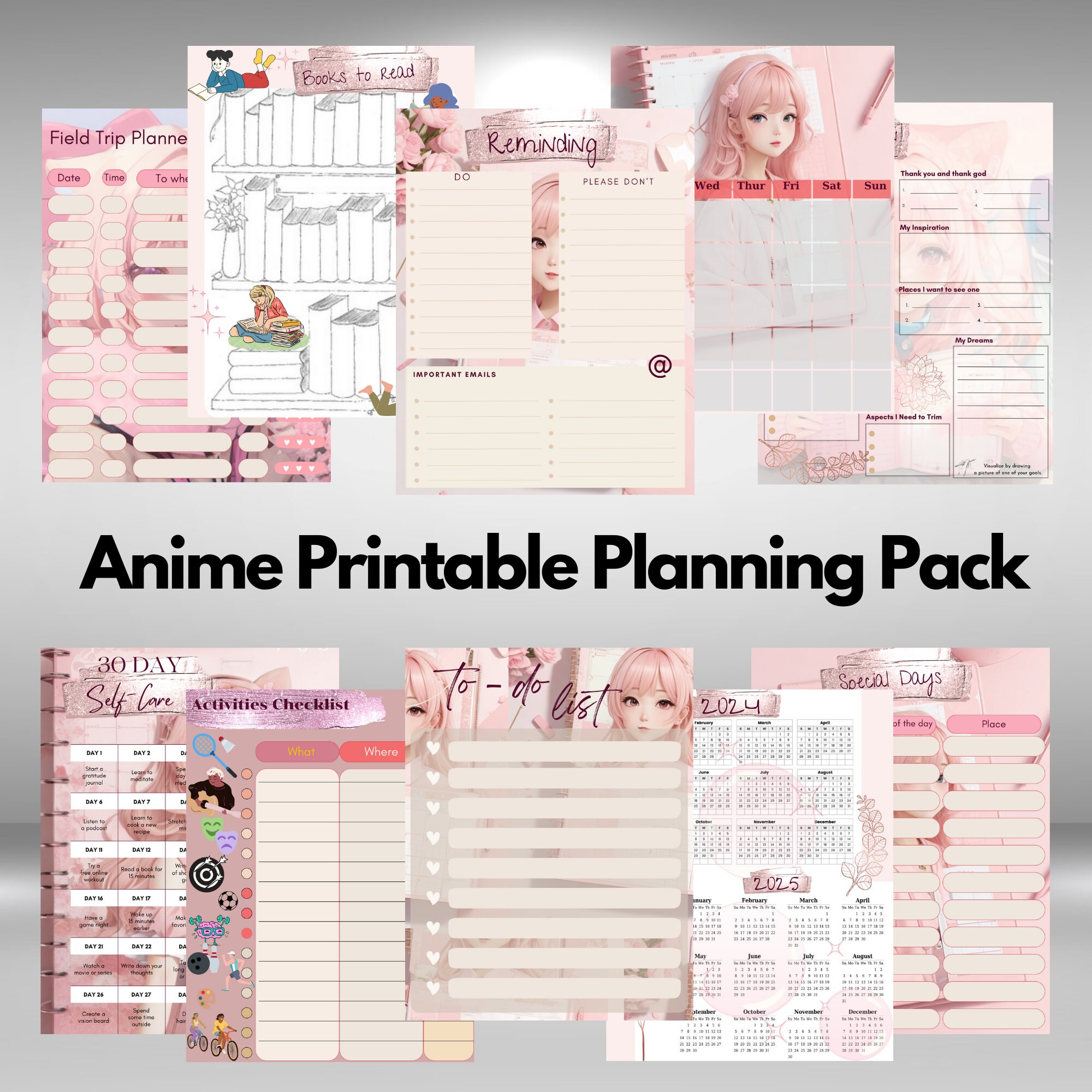 Anime Homeschool Printable Planner Package, Pink Anime Downloadable ...