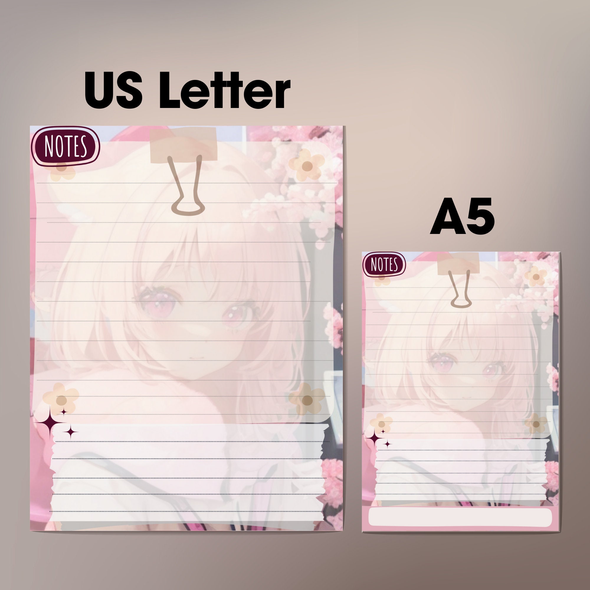 Anime Girls Printable Stationery Paper Pack Anime Themed Notepages ...
