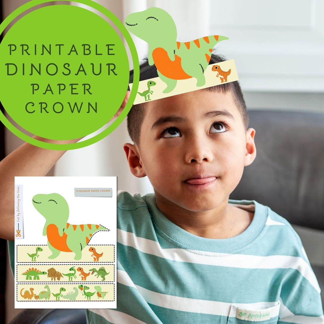 Dinosaur Paper Crown for Kid Activities, Printable Birthday Party Favor ...