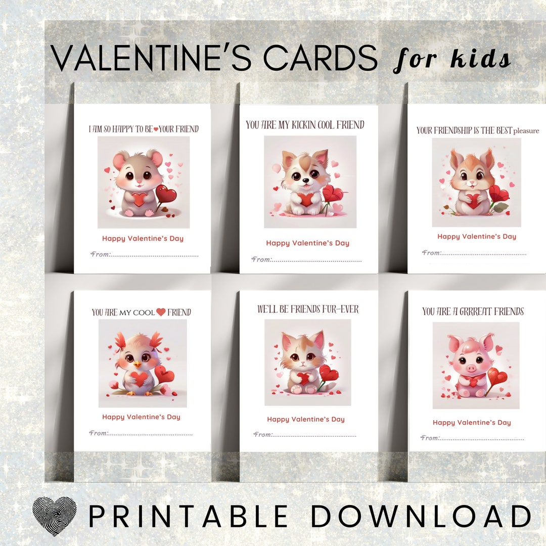 Animal-themed Preschool Printable Valentines Day Cards for Children ...
