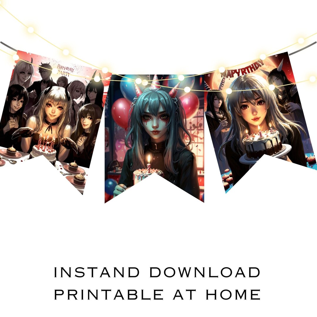 Printable Manga Birthday Banner, Dark Academia Birthday Decor, Gothic ...