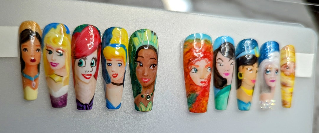 Hand Painted Disney Princess Press on Nails - Etsy