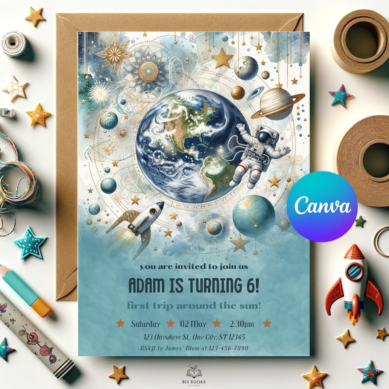 Astronaut Birthday Invitation Outer Space Birthday Invite Template ...