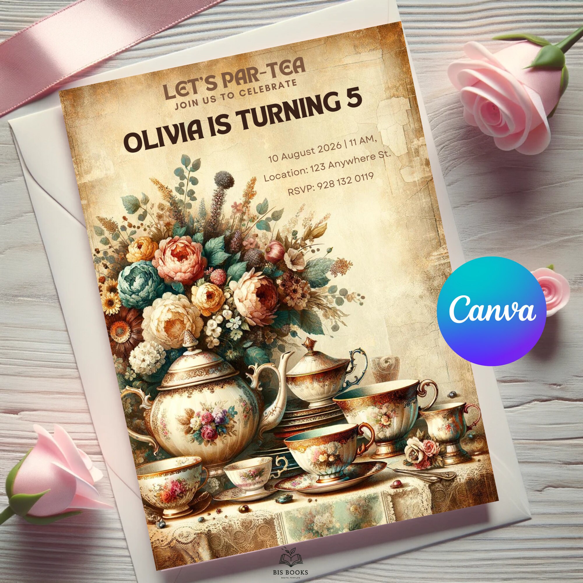 Tea Party Invitation Birthday Par-tea Invitation Floral Tea Party ...