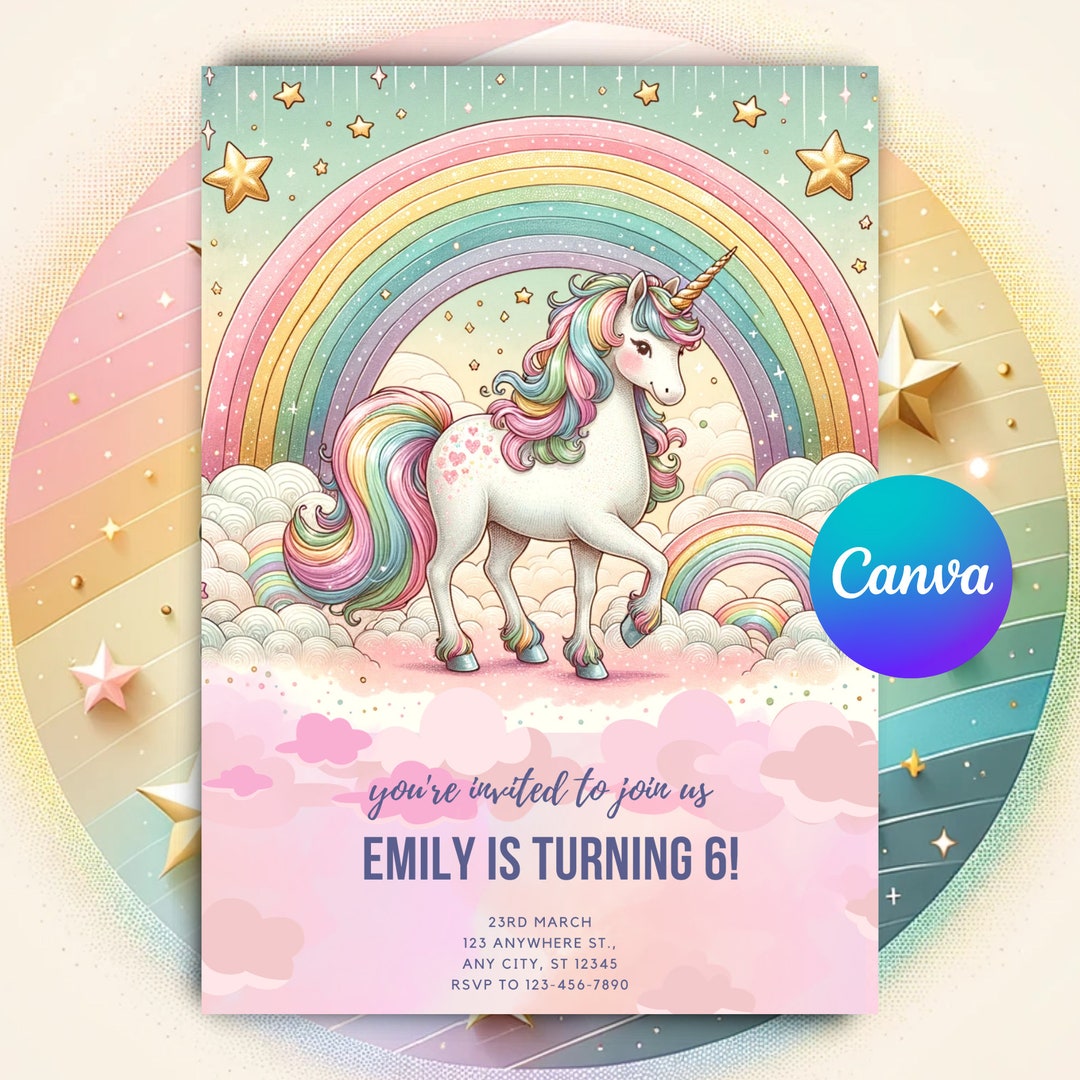 Editable Unicorn Birthday Invitation Magical Party Invite Girl Pink ...