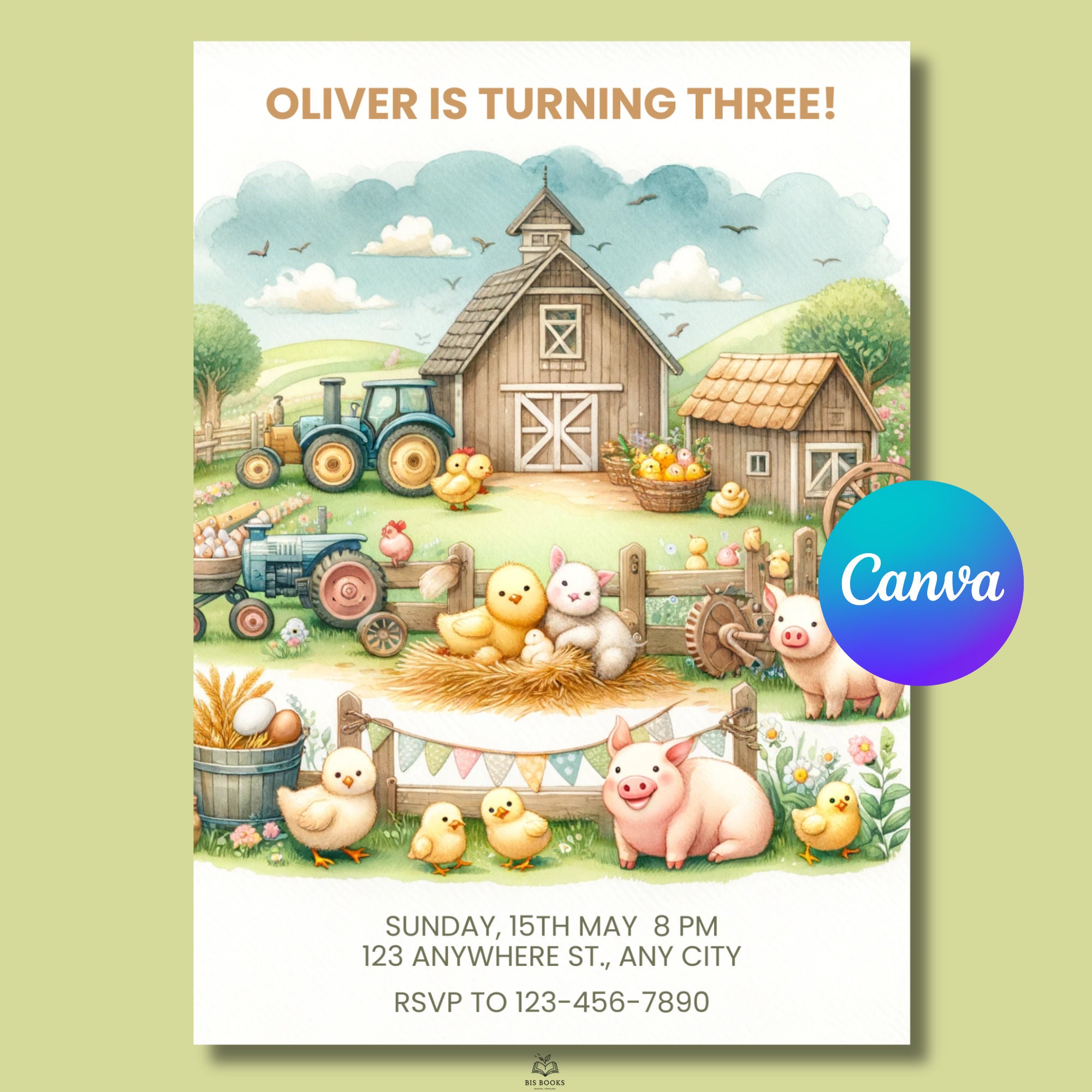 EDITABLE Farm Birthday Invitation, Barn Animals Party Invite Template ...