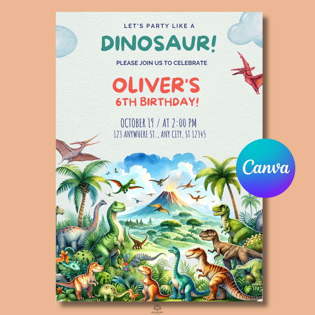 Invitación de cumpleaños de dinosaurio editable niño invitación ...