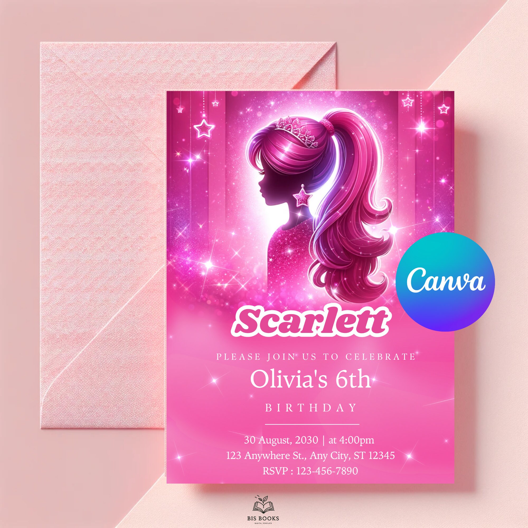 Pink Doll Invitation Girls Party Invites Party Invitations for Girls ...