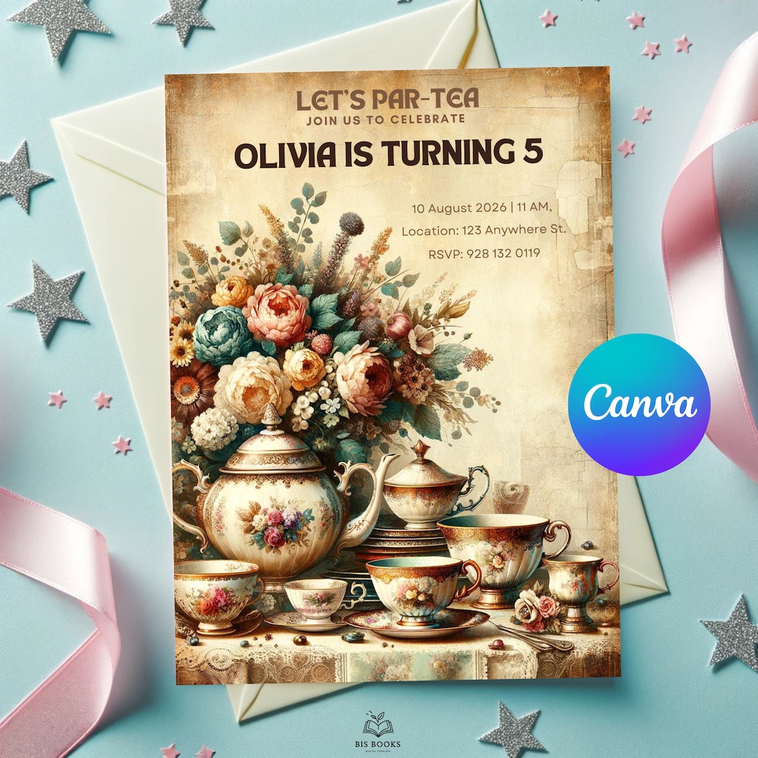 Tea Party Invitation Birthday Par-tea Invitation Floral Tea Party ...