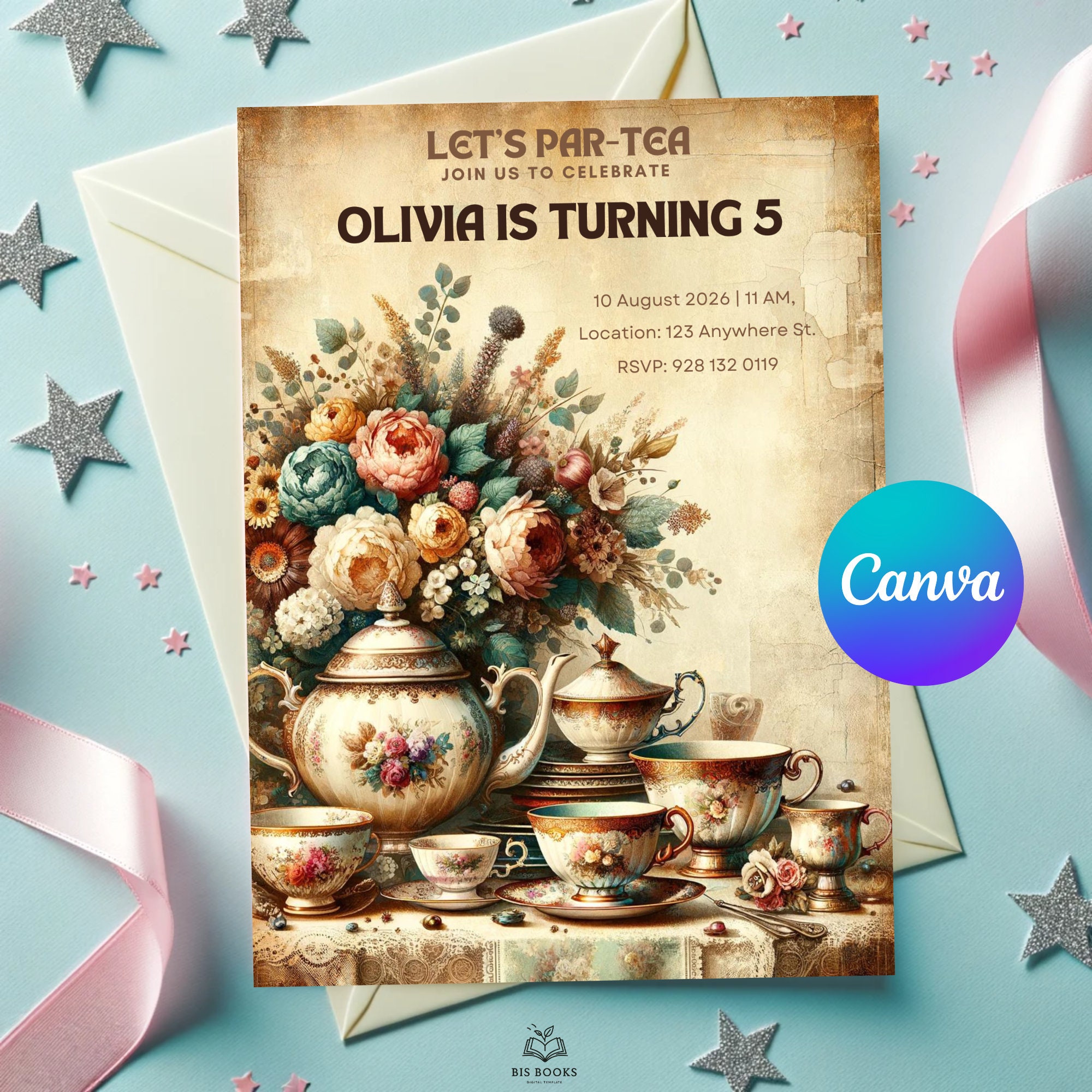 Tea Party Invitation Birthday Par-tea Invitation Floral Tea Party ...