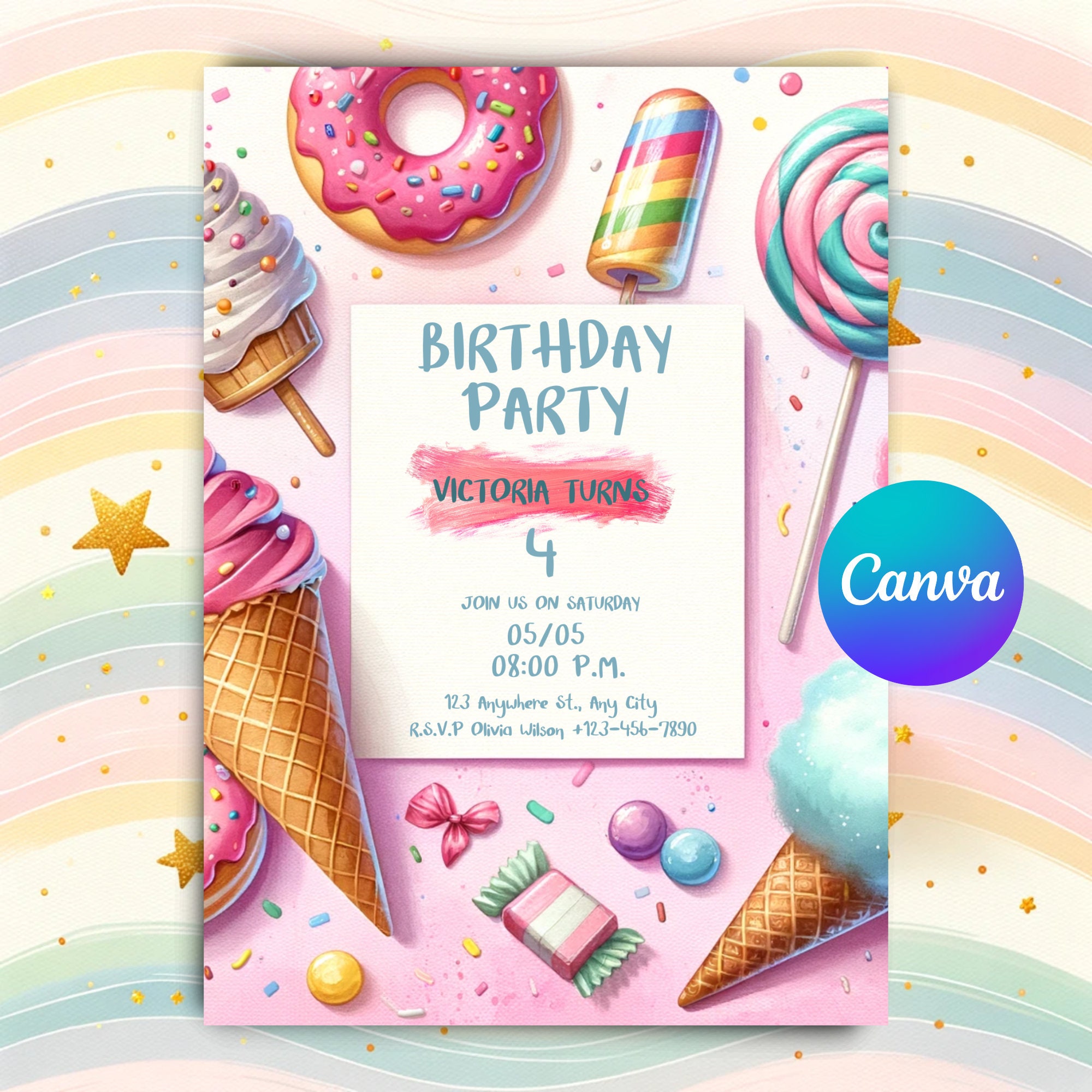 Candy Birthday Invitation - Sweet Treats Editable Candy-themed Invite ...