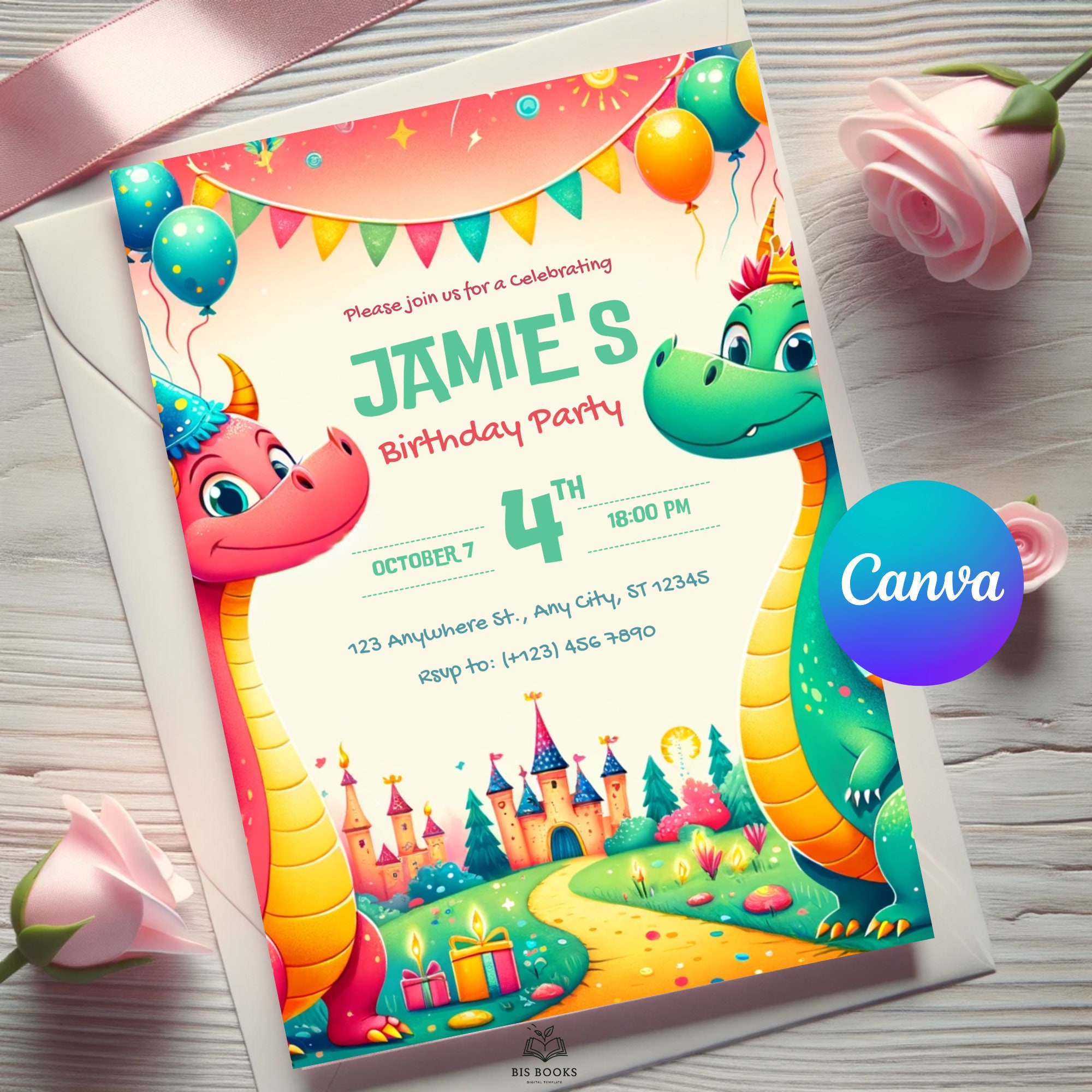 Dragon Birthday Invitation Digital Party Invite Kids Dragon Theme ...