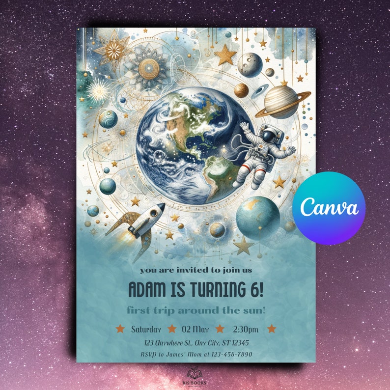 Astronaut Birthday Invitation Outer Space Birthday Invite Template ...